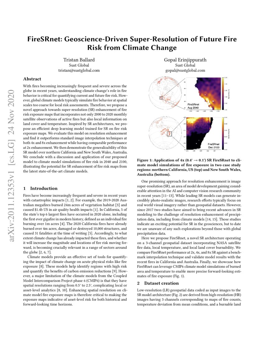 FireSRnet: Geoscience-Driven Super-Resolution of Future Fire Risk from ...