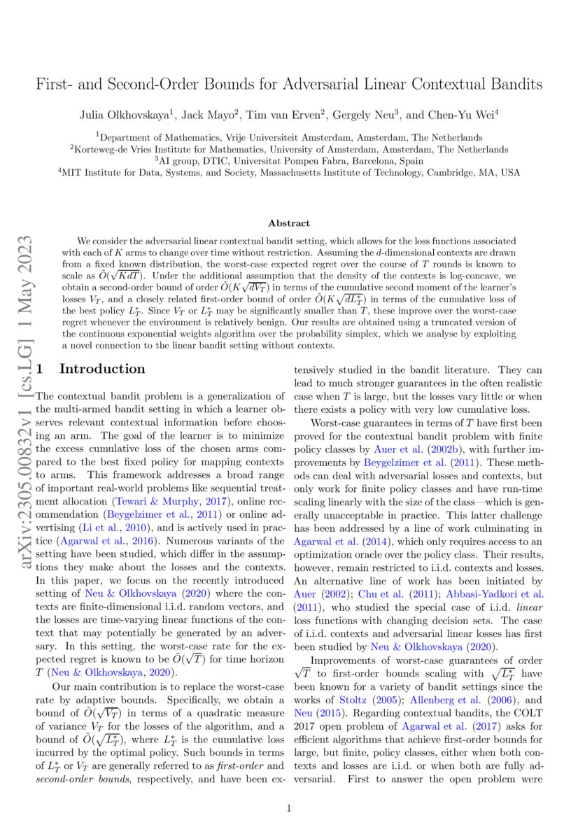First And Second Order Bounds For Adversarial Linear Contextual Bandits Deepai