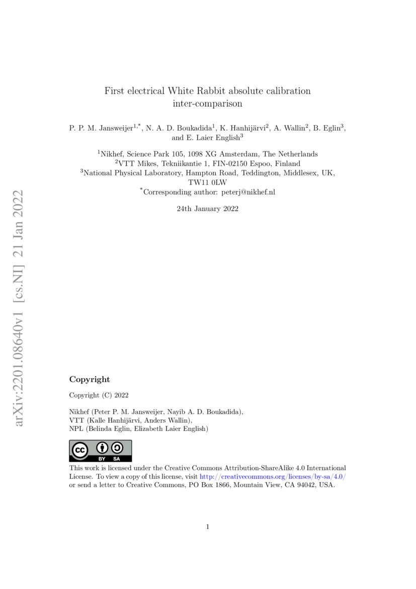 First electrical White Rabbit absolute calibration inter-comparison ...