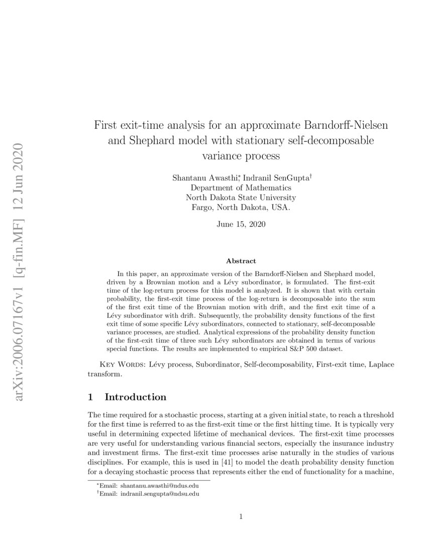 First exit-time analysis for an approximate Barndorff-Nielsen and ...