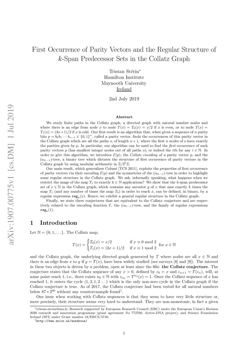 First Occurrence of Parity Vectors and the Regular Structure of k-Span ...