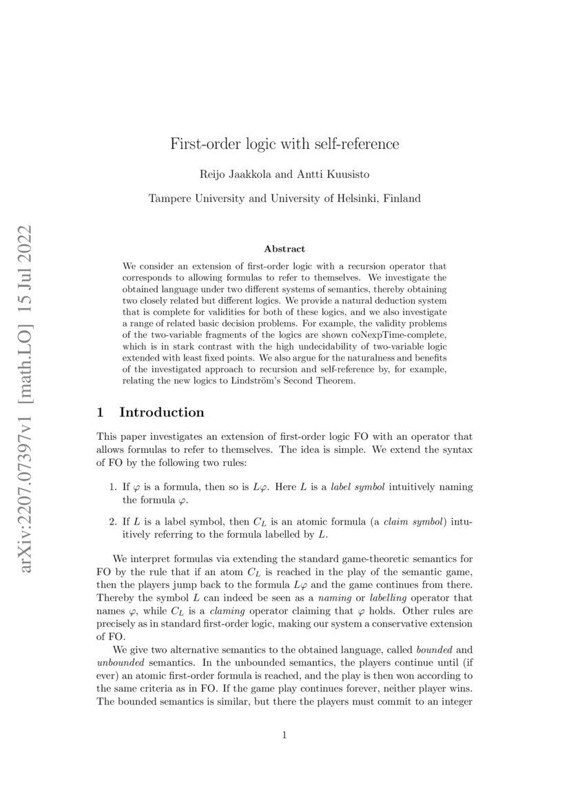 First-order logic with self-reference | DeepAI