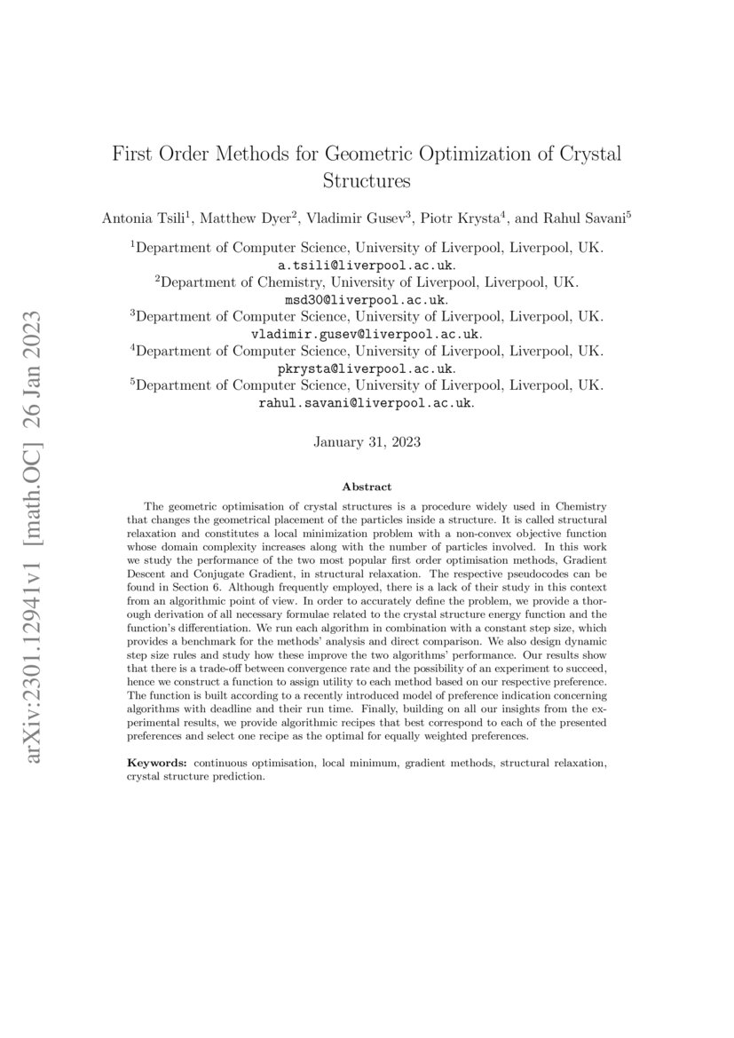 First Order Methods For Geometric Optimization Of Crystal Structures