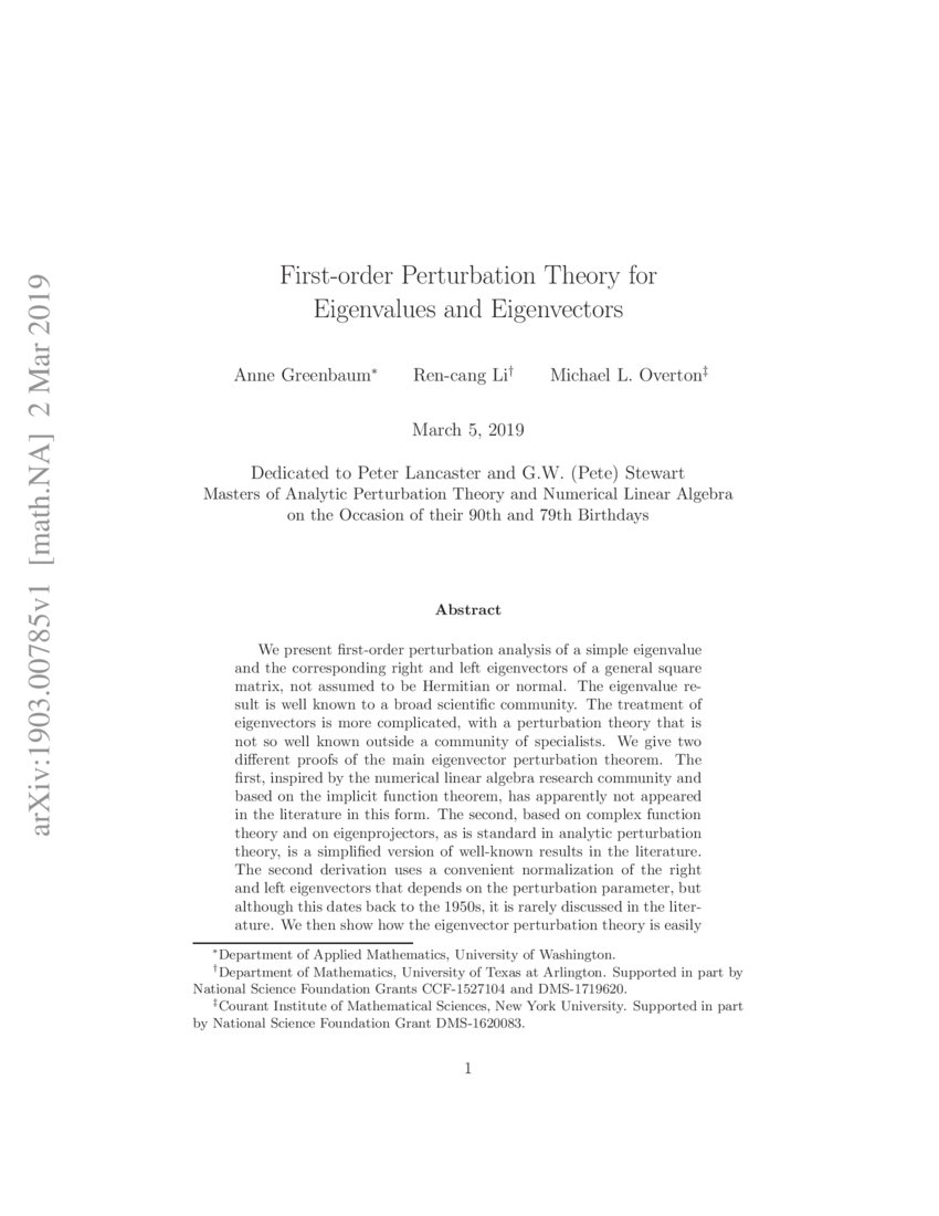 First-order Perturbation Theory for Eigenvalues and Eigenvectors | DeepAI