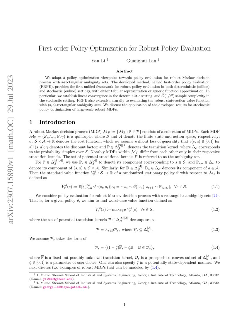 first-order-policy-optimization-for-robust-policy-evaluation-deepai