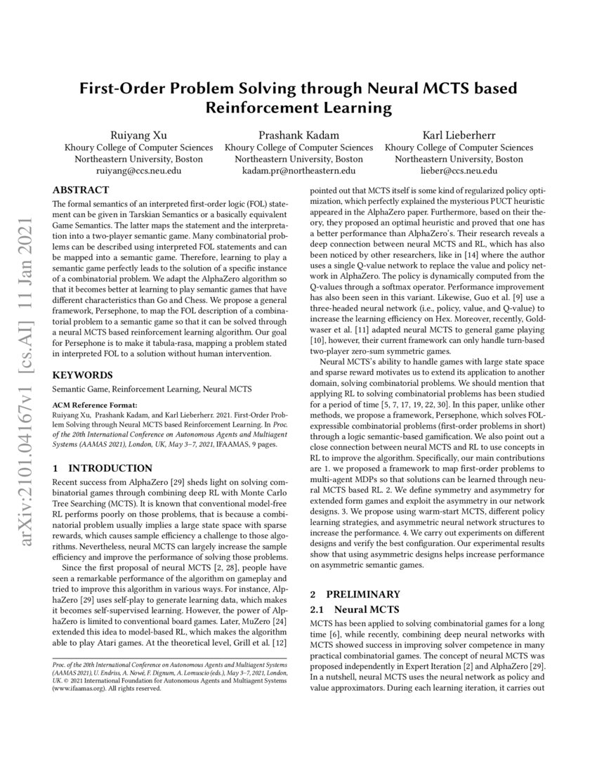 First Order Problem Solving Through Neural Mcts Based Reinforcement Learning Deepai