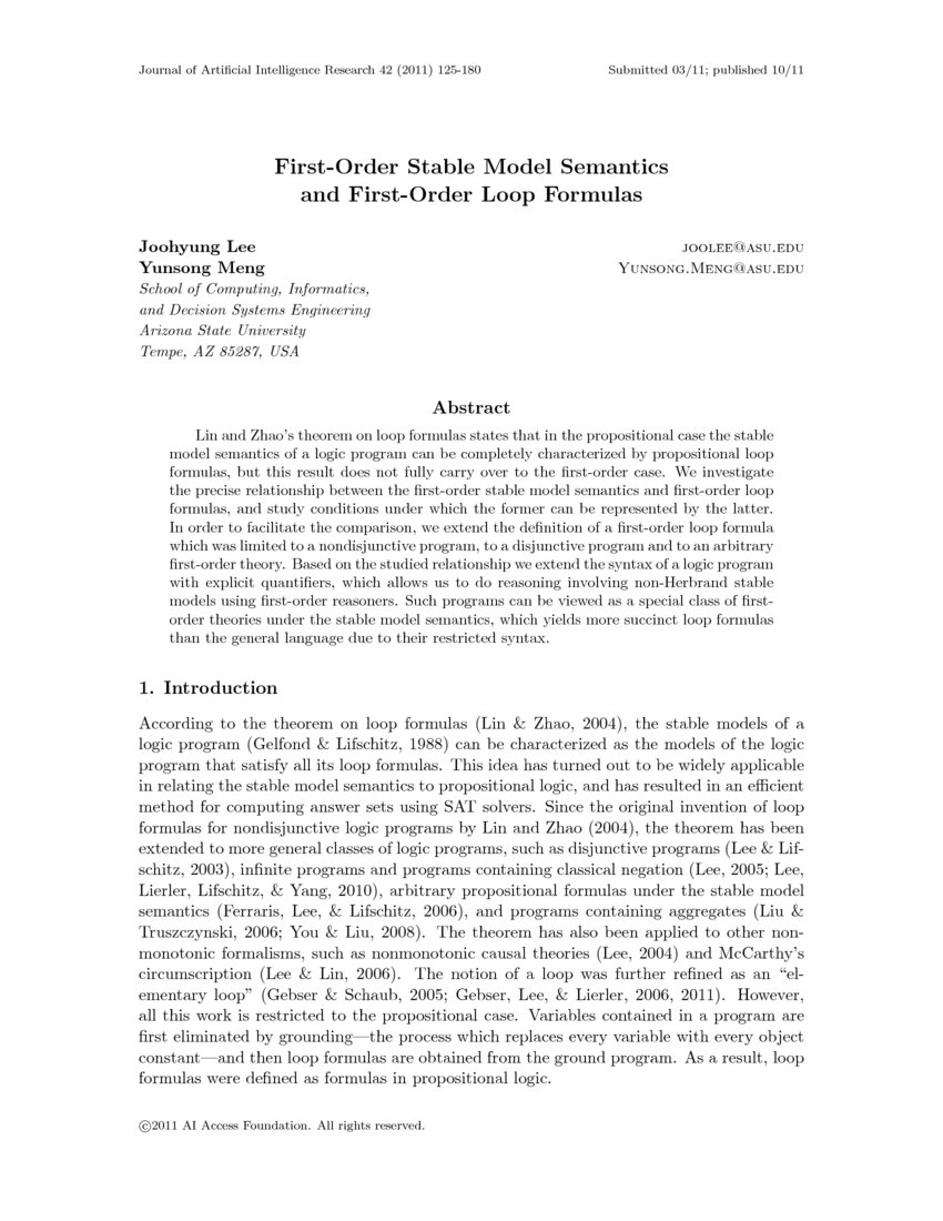 First-Order Stable Model Semantics and First-Order Loop Formulas | DeepAI