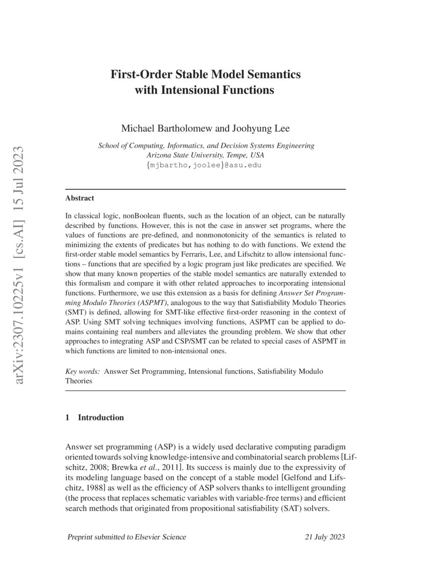 First-Order Stable Model Semantics with Intensional Functions | DeepAI