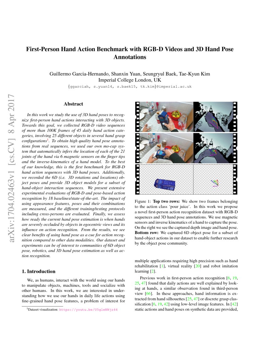 First-Person Hand Action Benchmark with RGB-D Videos and 3D Hand Pose ...