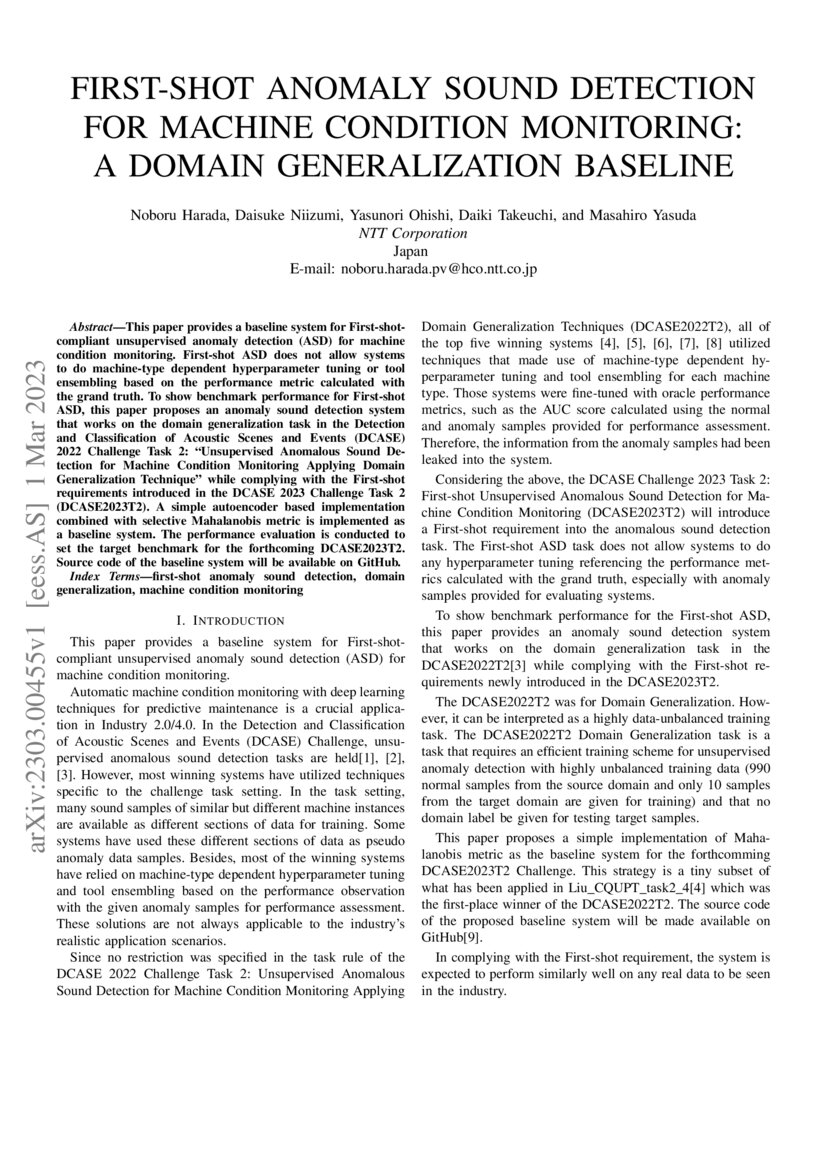 First Shot Anomaly Sound Detection For Machine Condition Monitoring A Domain Generalization 7268