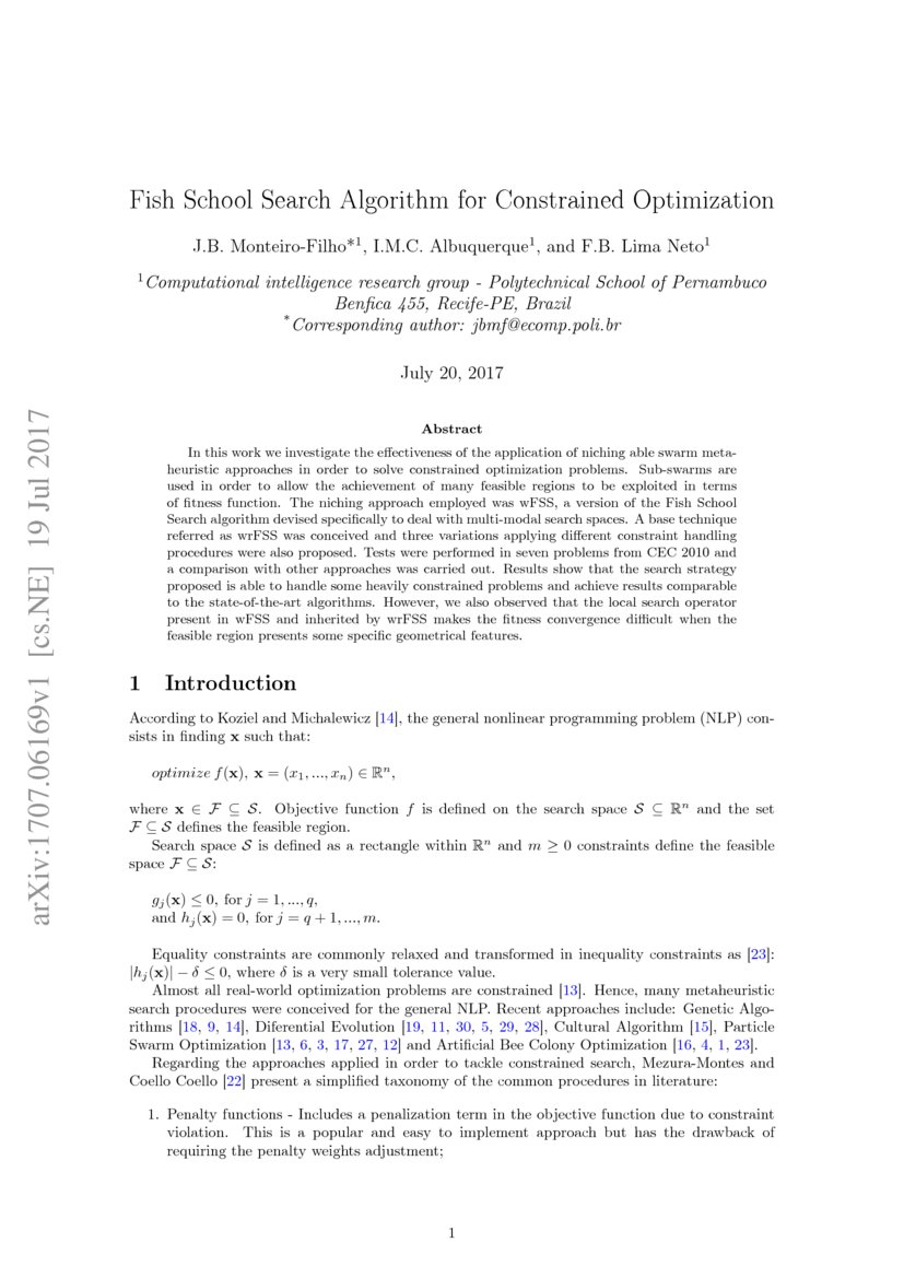 Fish School Search Algorithm for Constrained Optimization | DeepAI
