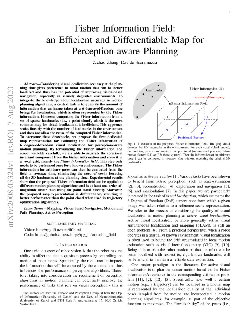 Fisher Information Field: an Efficient and Differentiable Map for Perception-aware Planning | DeepAI