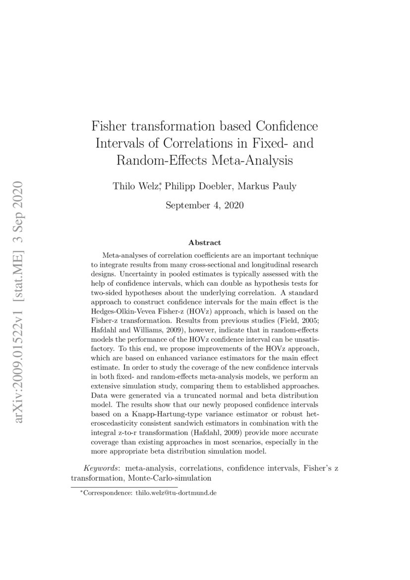 Fisher transformation based Confidence Intervals of Correlations in ... Fisher transformation based Confidence Intervals of Correlations in ...