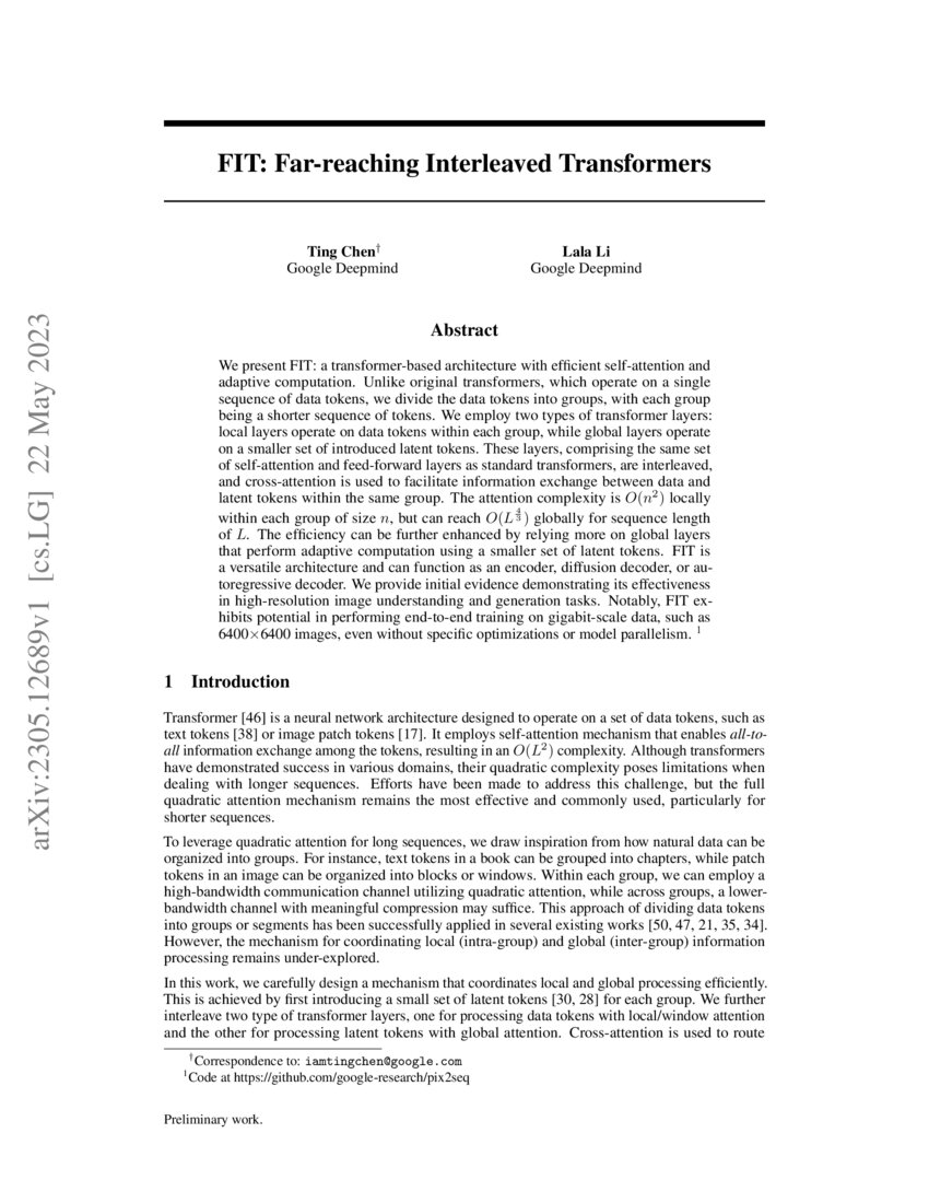 FIT: Far-reaching Interleaved Transformers | DeepAI