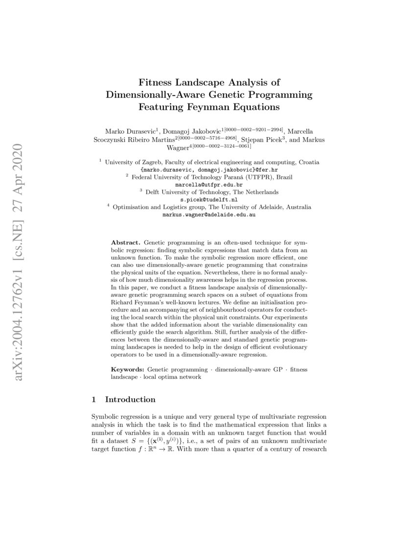 Fitness Landscape Analysis Of Dimensionally Aware Genetic Programming Featuring Feynman