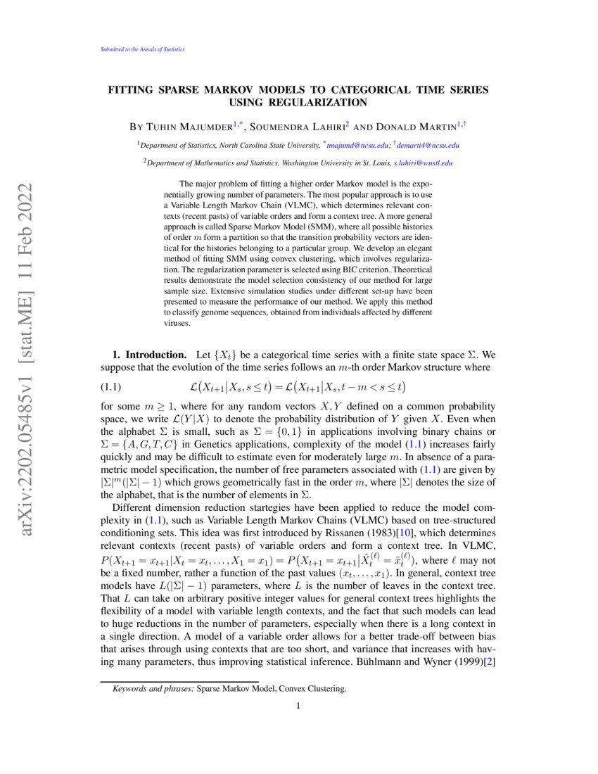 Fitting Sparse Markov Models to Categorical Time Series Using Regularization | DeepAI
