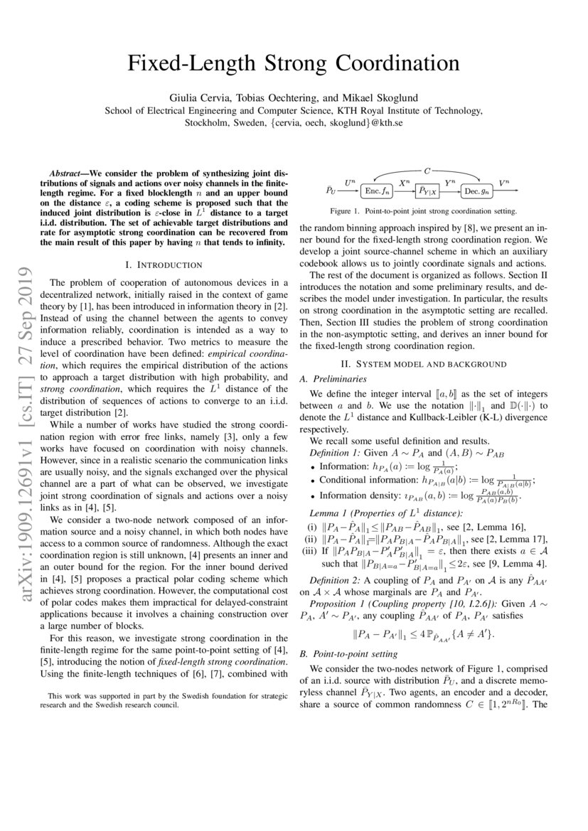 Fixed-Length Strong Coordination | DeepAI