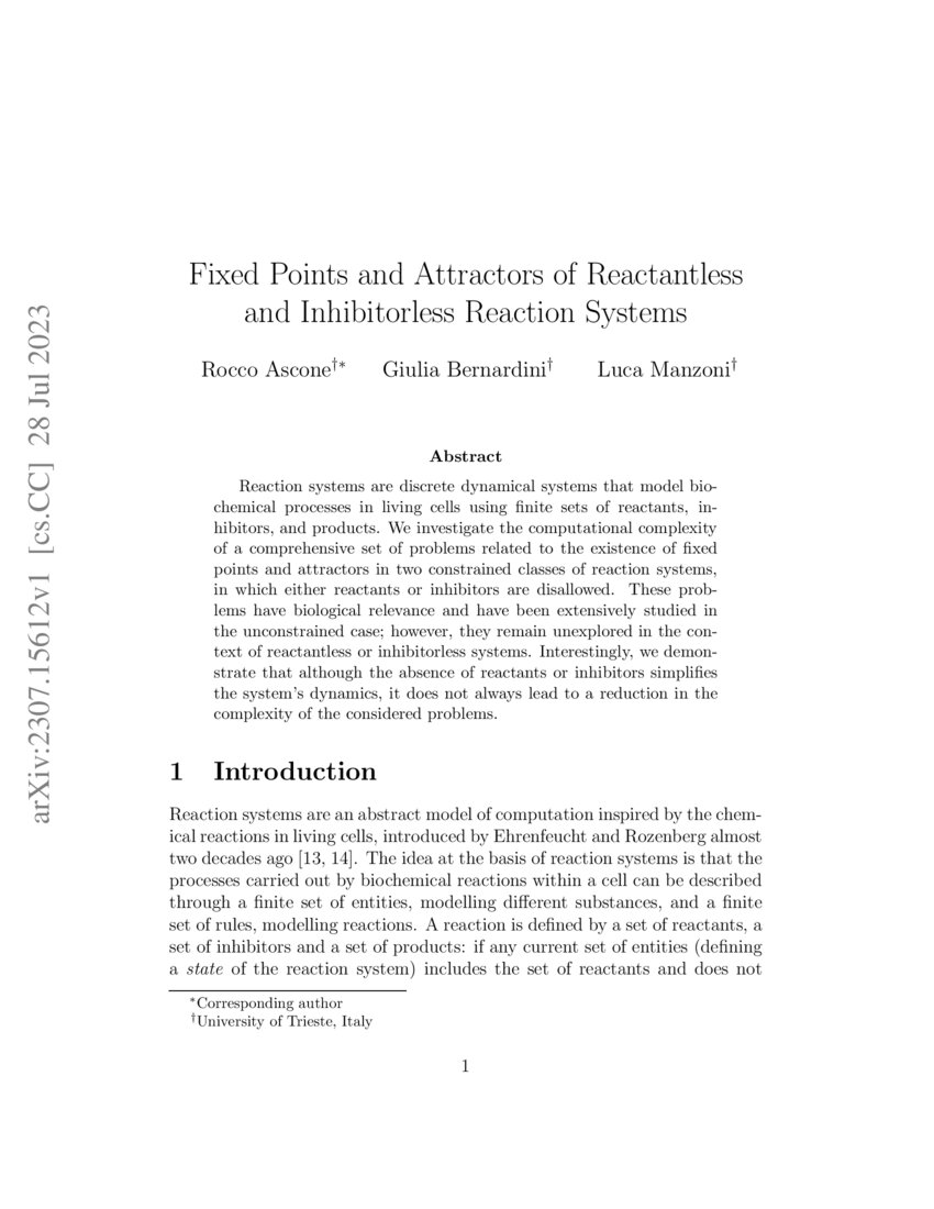 Fixed Points and Attractors of Reactantless and Inhibitorless Reaction ...