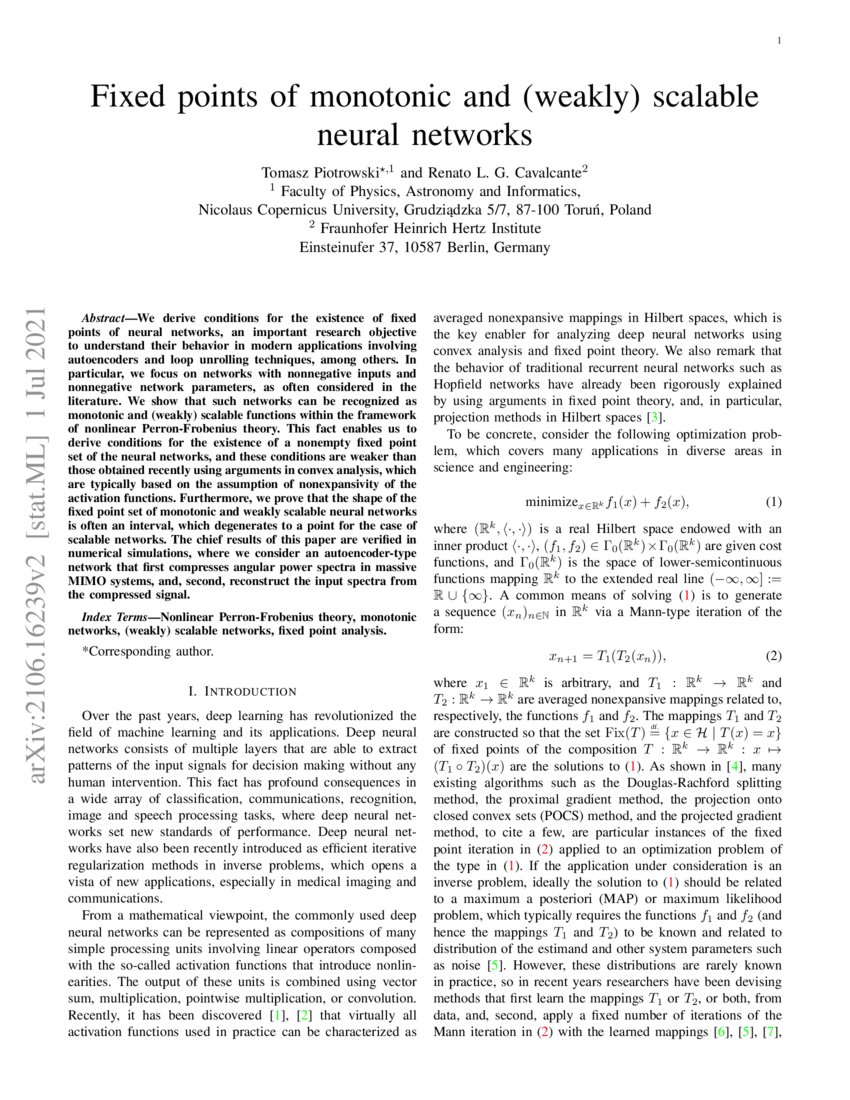 Fixed points of monotonic and (weakly) scalable neural networks | DeepAI