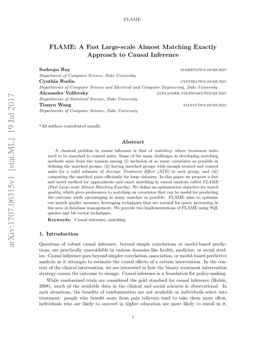 FLAME: A Fast Large-scale Almost Matching Exactly Approach to Causal Inference | DeepAI