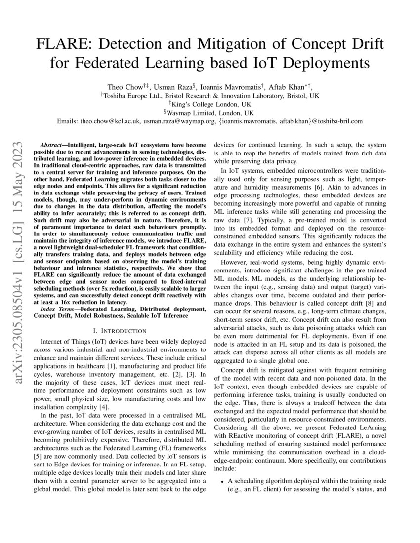 Flare Detection And Mitigation Of Concept Drift For Federated Learning Based Iot Deployments