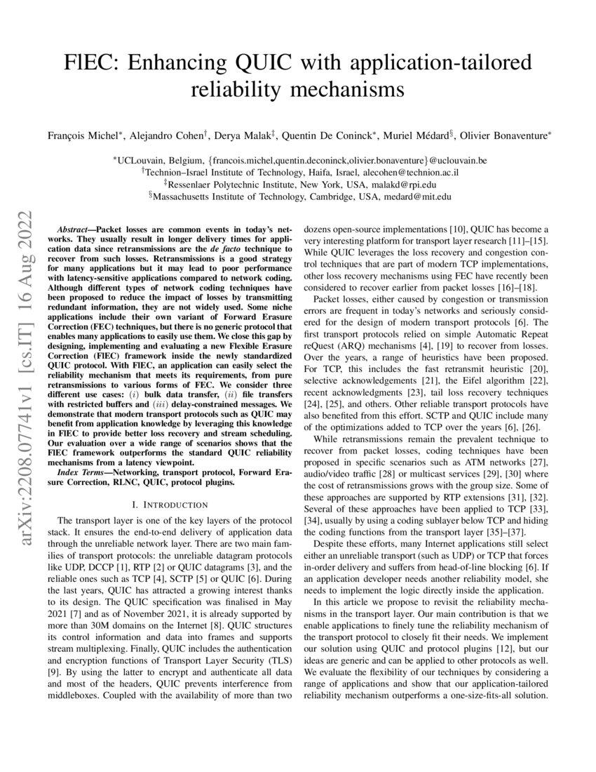 FlEC: Enhancing QUIC with application-tailored reliability mechanisms ...