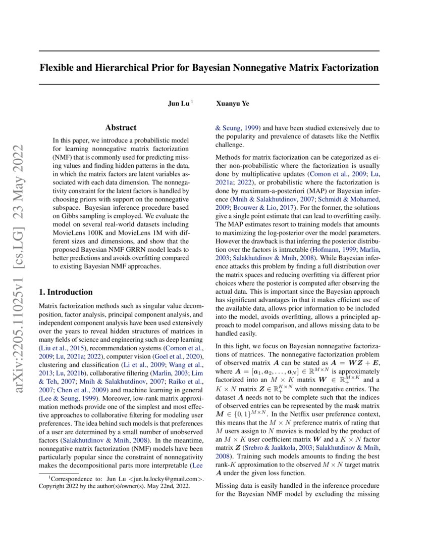 Flexible And Hierarchical Prior For Bayesian Nonnegative Matrix Factorization Deepai