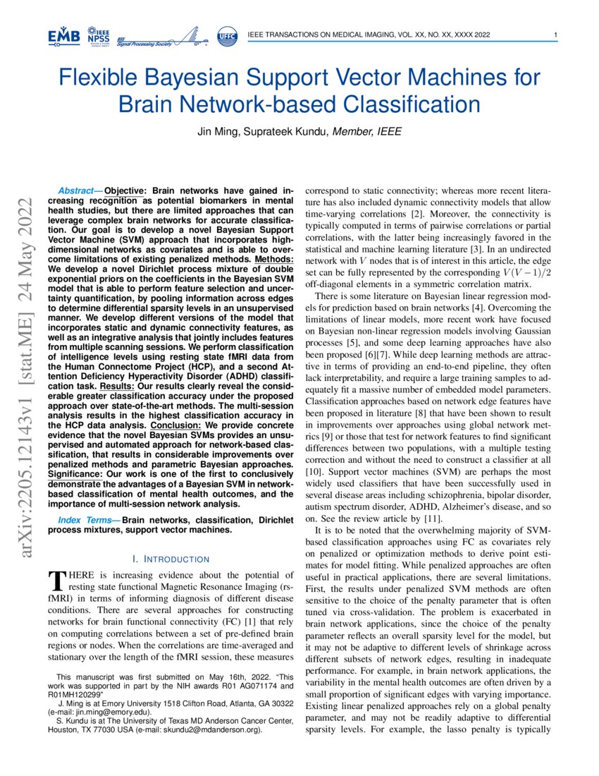 Flexible Bayesian Support Vector Machines For Brain Network Based