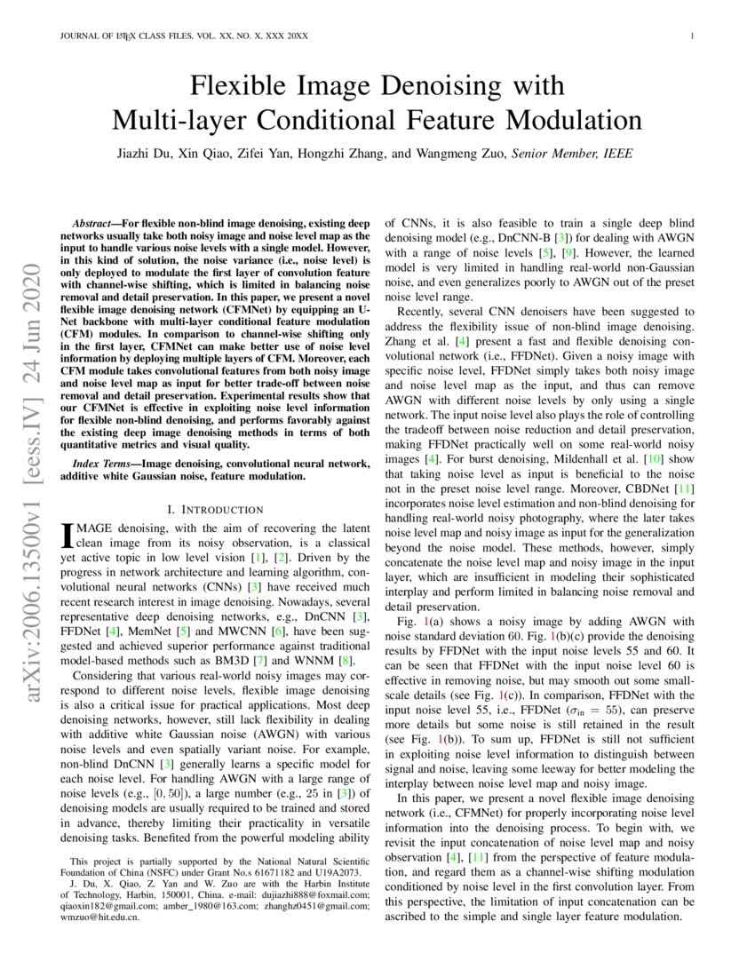 Flexible Image Denoising With Multi Layer Conditional Feature Modulation Deepai