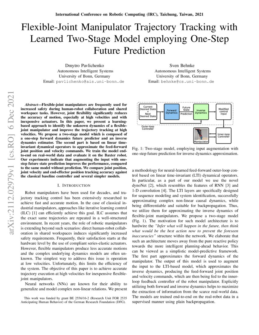 Flexible-Joint Manipulator Trajectory Tracking with Learned Two-Stage Model employing One-Step ...