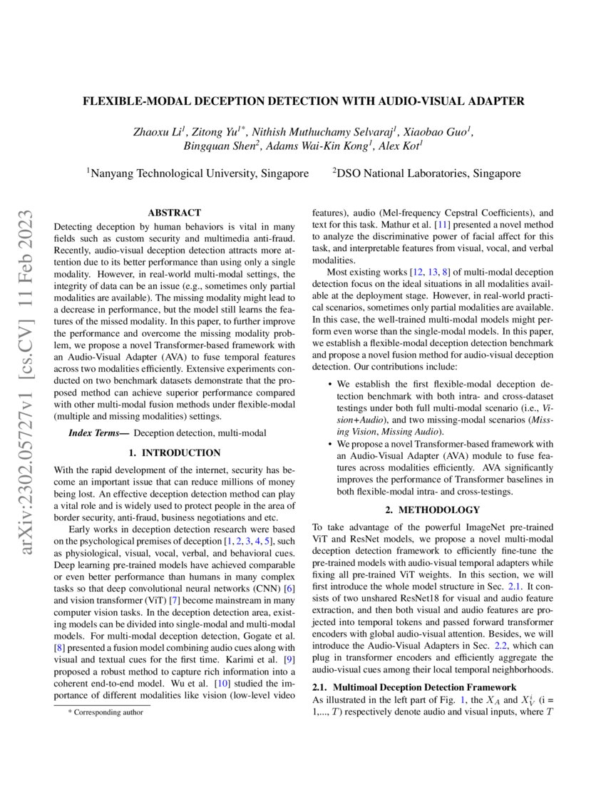 Flexible Modal Deception Detection With Audio Visual Adapter Deepai