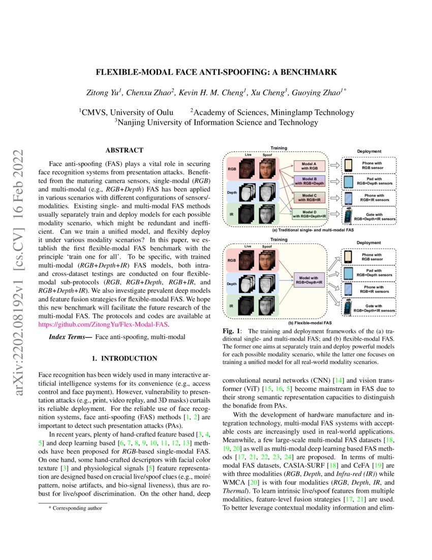 Flexible-Modal Face Anti-Spoofing: A Benchmark | DeepAI