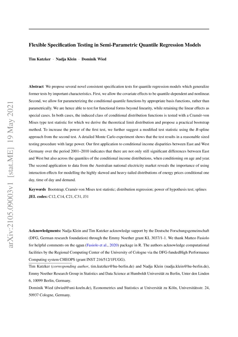 Flexible Specification Testing In Semi Parametric Quantile Regression Models Deepai