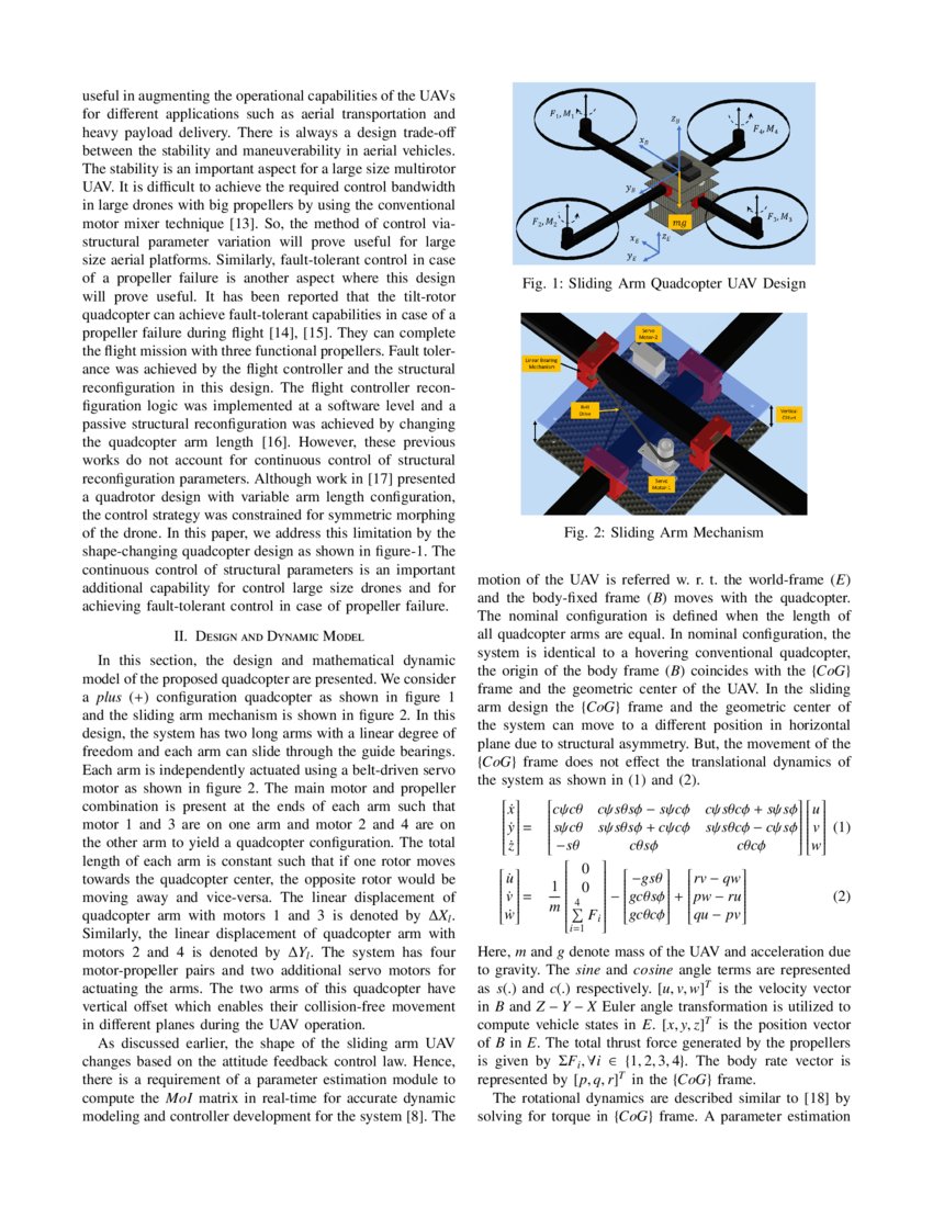 Flight Control of Sliding Arm Quadcopter with Dynamic Structural Parameters | DeepAI