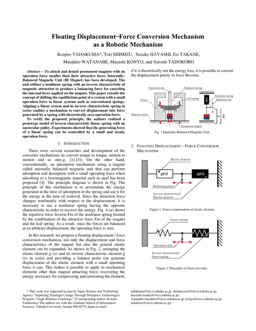 Floating Displacement-Force Conversion Mechanism as a Robotic Mechanism ...