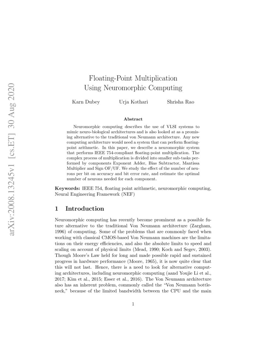 Floating-Point Multiplication Using Neuromorphic Computing | DeepAI