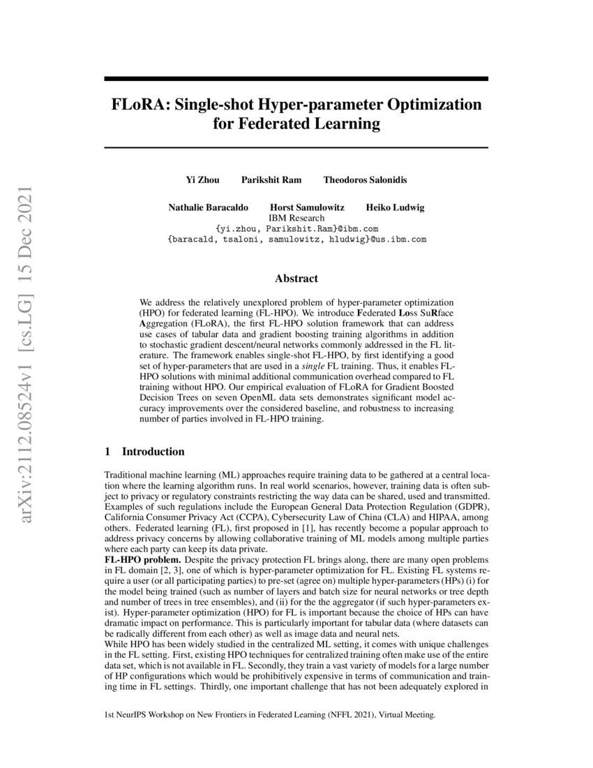 FLoRA: Single-shot Hyper-parameter Optimization for Federated Learning | DeepAI