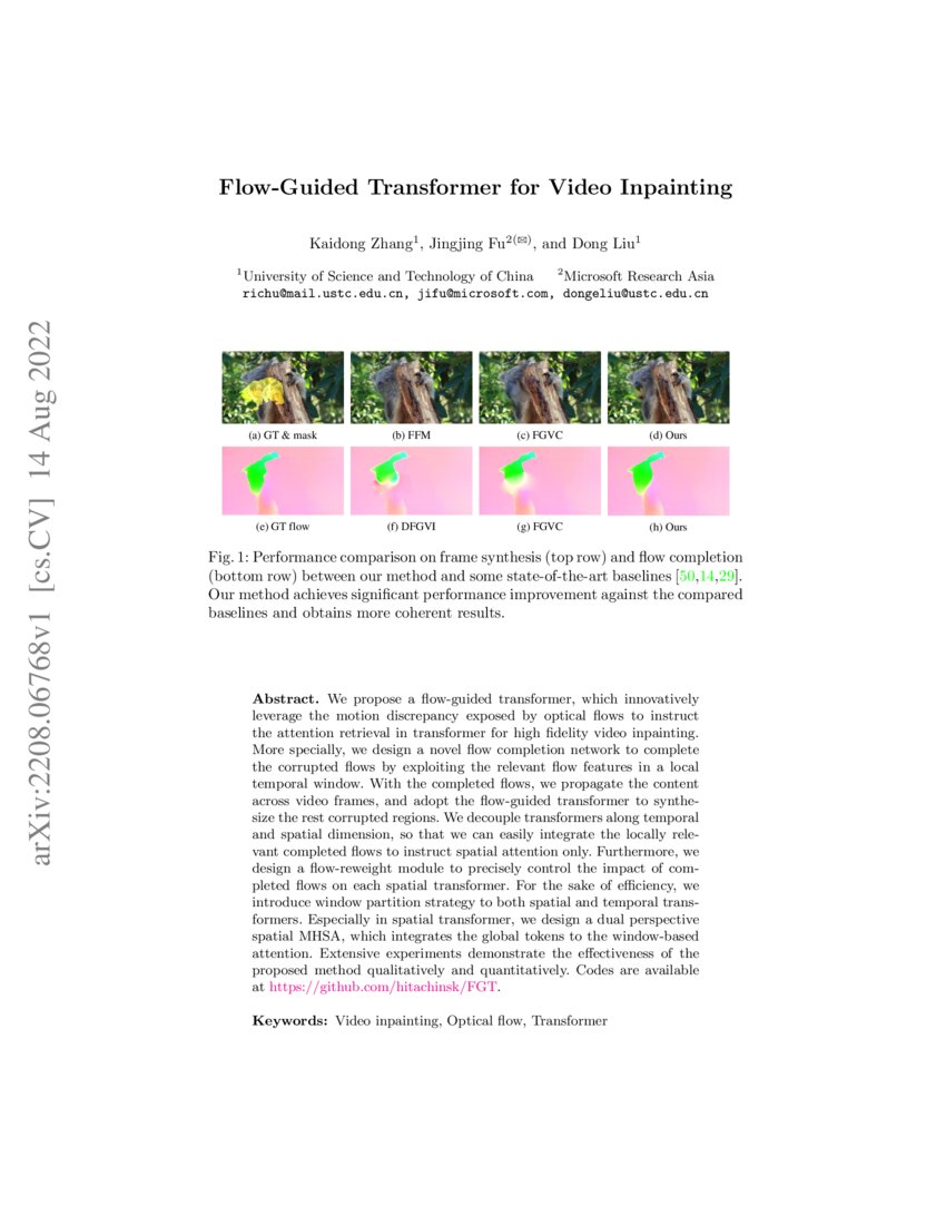 Flow-Guided Transformer for Video Inpainting | DeepAI