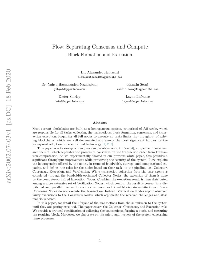 Flow: Separating Consensus and Compute – Block Formation and Execution | DeepAI