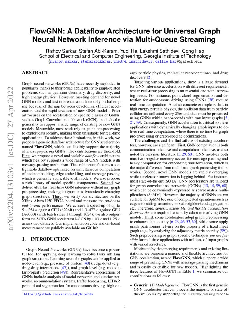 Flowgnn A Dataflow Architecture For Universal Graph Neural Network Inference Via Multi Queue