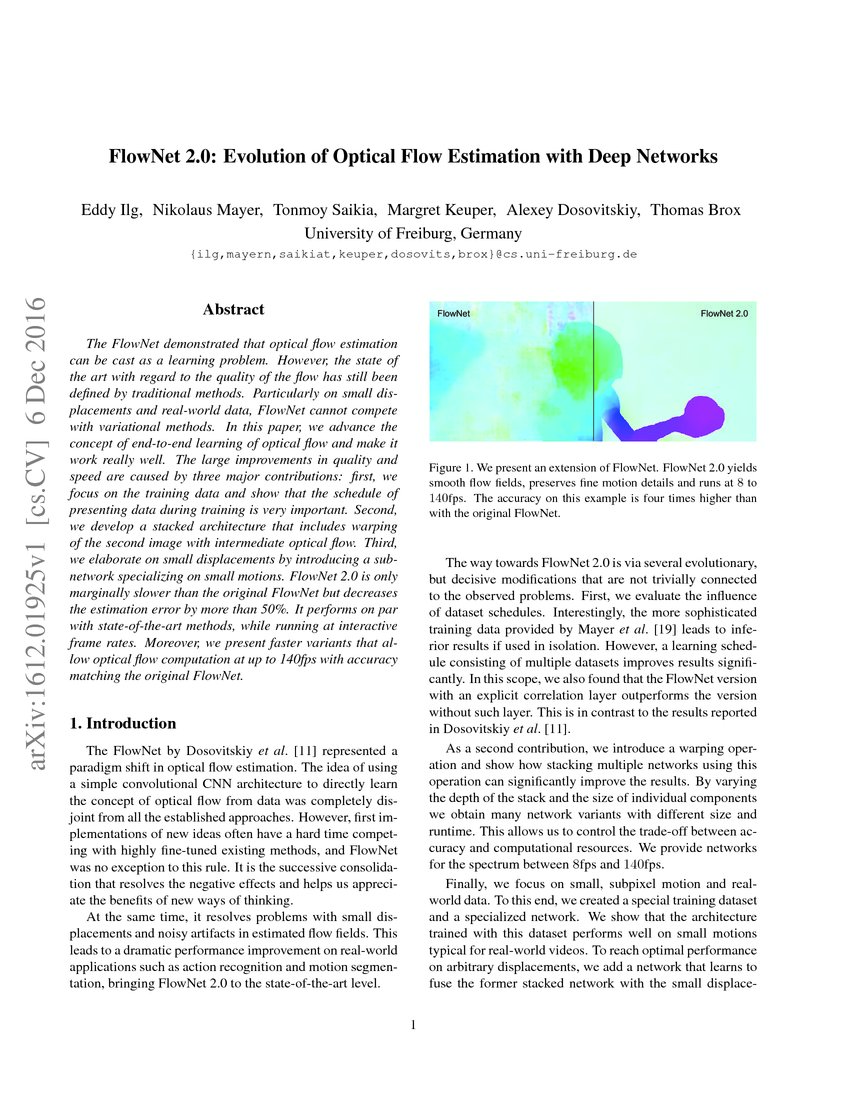 FlowNet 2.0: Evolution of Optical Flow Estimation with Deep Networks | DeepAI