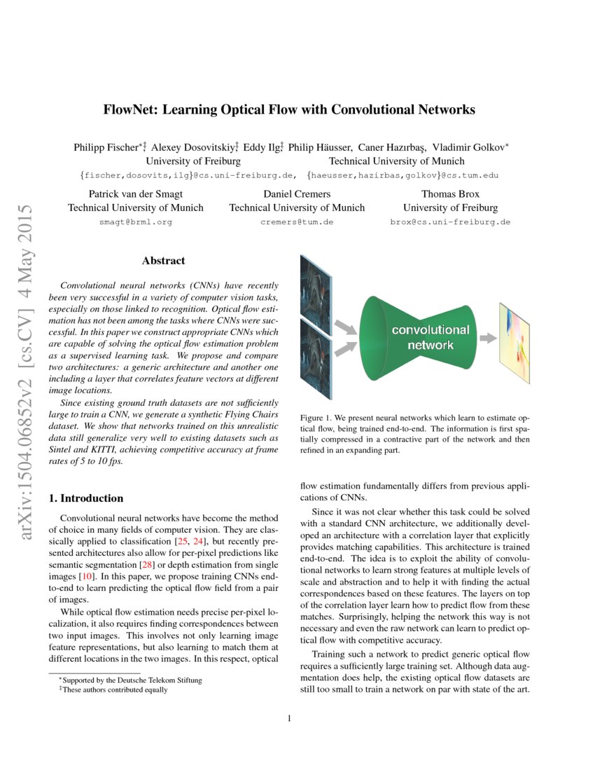 FlowNet: Learning Optical Flow with Convolutional Networks | DeepAI