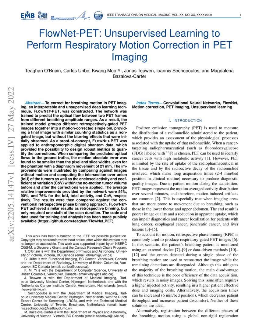 FlowNet-PET: Unsupervised Learning to Perform Respiratory Motion ...