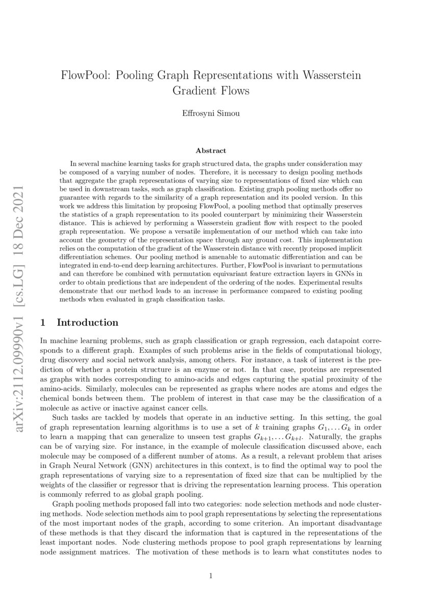 FlowPool: Pooling Graph Representations with Wasserstein Gradient Flows | DeepAI