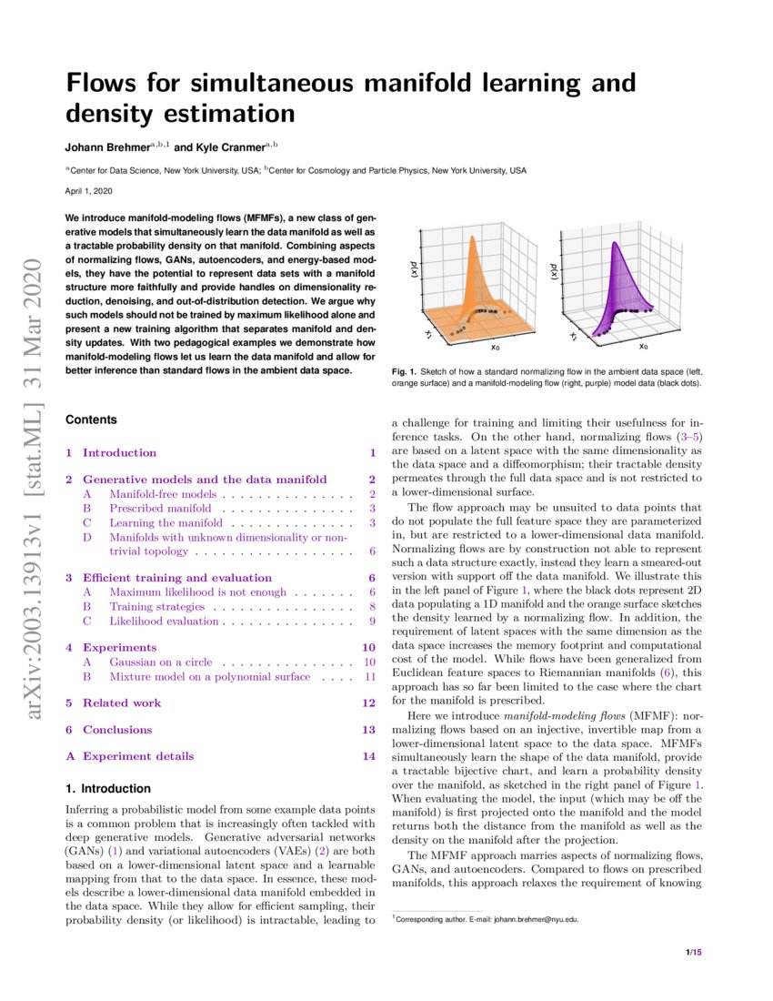 Flows for simultaneous manifold learning and density estimation | DeepAI