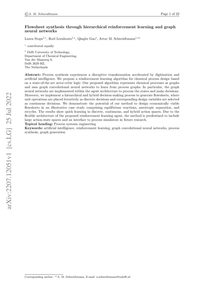 Flowsheet synthesis through hierarchical reinforcement learning and graph neural networks | DeepAI