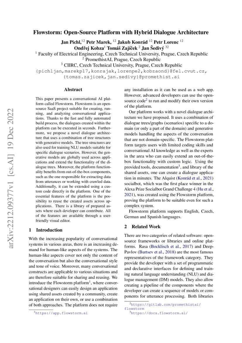 Flowstorm: Open-Source Platform with Hybrid Dialogue Architecture | DeepAI