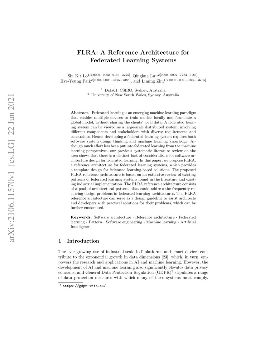 FLRA: A Reference Architecture for Federated Learning Systems | DeepAI