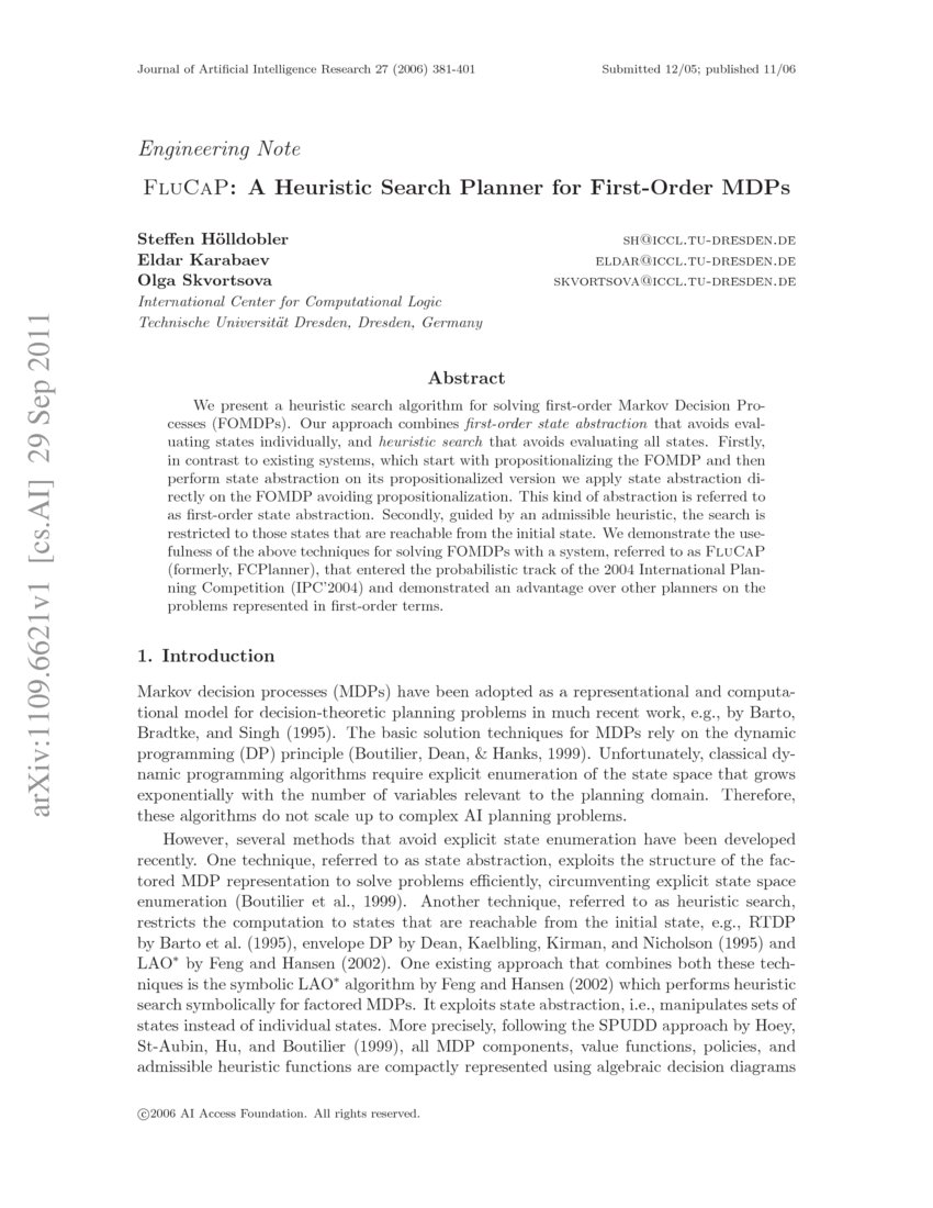 FluCaP: A Heuristic Search Planner for First-Order MDPs | DeepAI