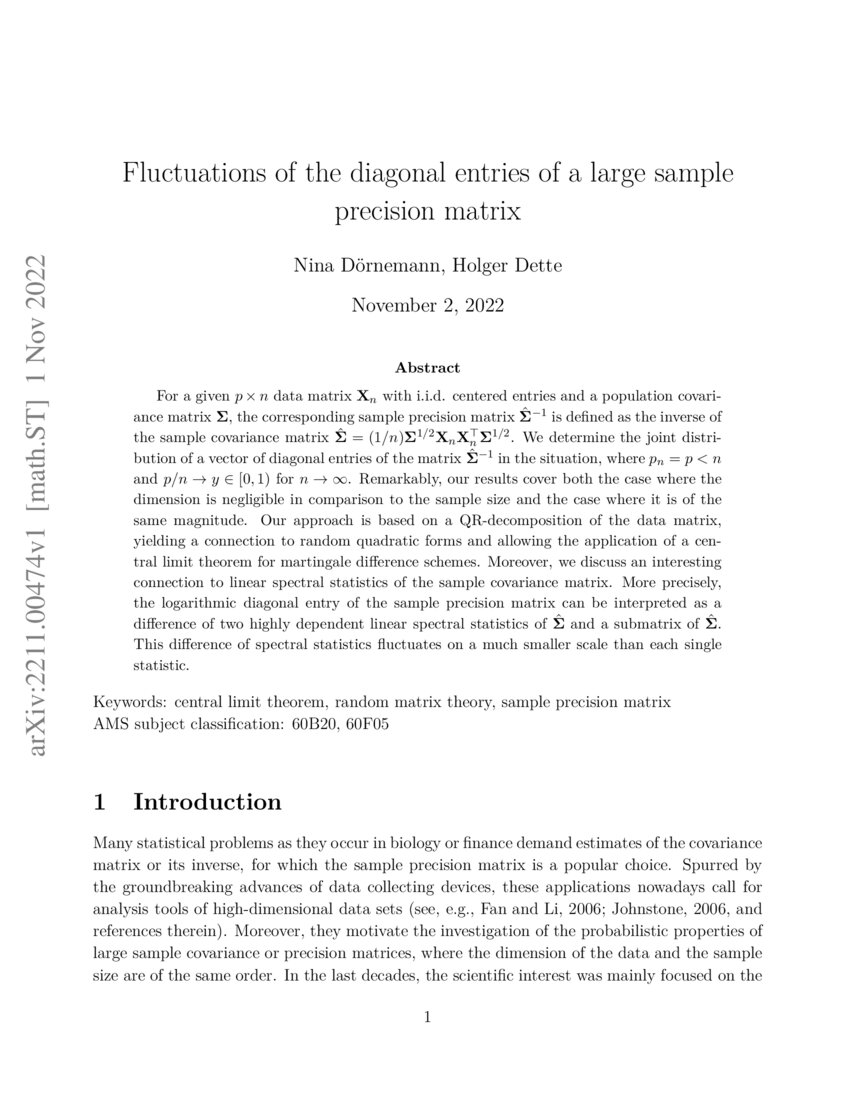 Fluctuations of the diagonal entries of a large sample precision matrix | DeepAI